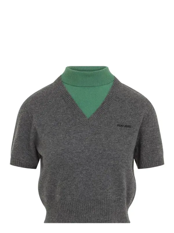 Miu Miu Layered V-neck Turtleneck Sweater - Gray