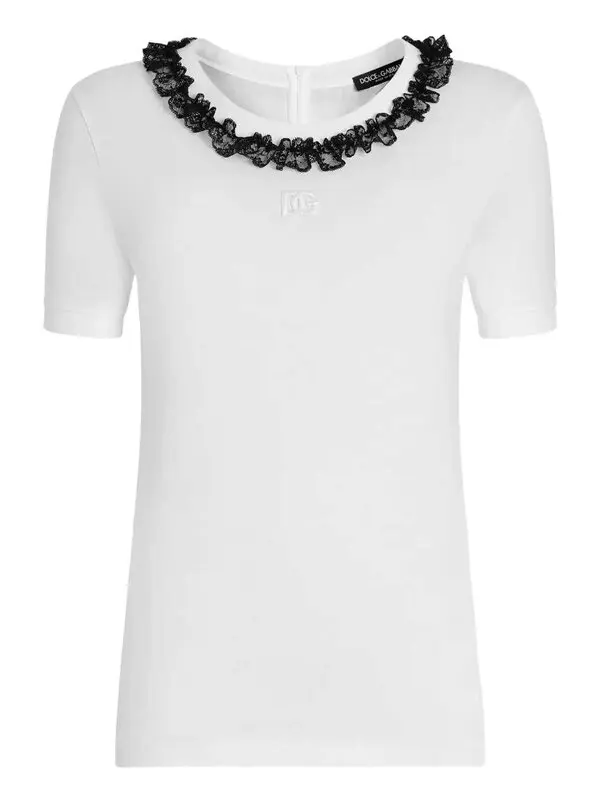 Dolce & Gabbana Ruffled Lace-trim T-shirt - White