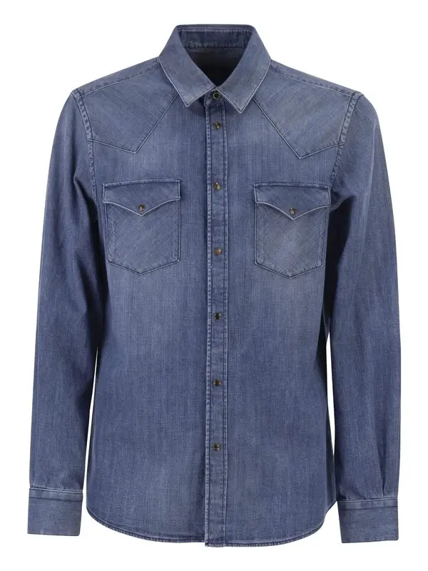 Peserico Lightweight Cotton Denim Shirt With Patch Pockets - Multicolor