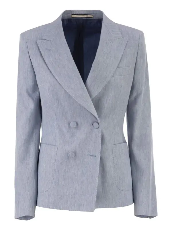 Tagliatore Double-breasted Linen And Cotton Stretch Blazer - Blue