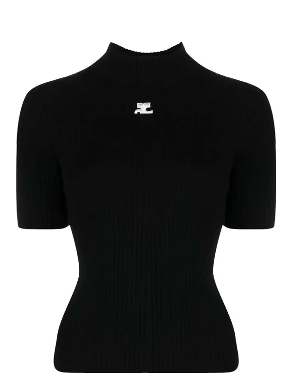 COURREGES Printed Ribbed Top - Black