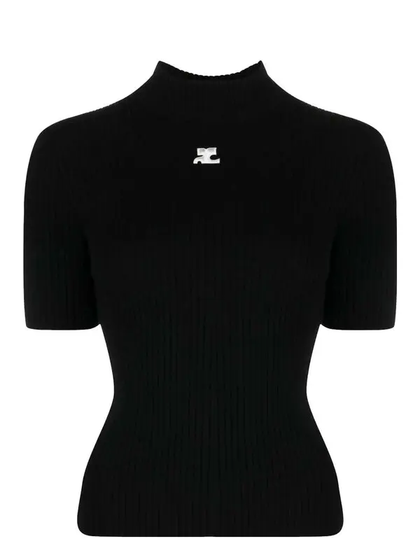 COURREGES Printed Ribbed Top - Black