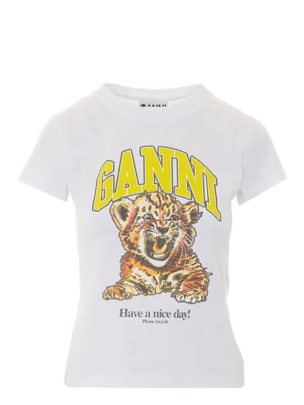 GANNI T-shirt With Tiger - White