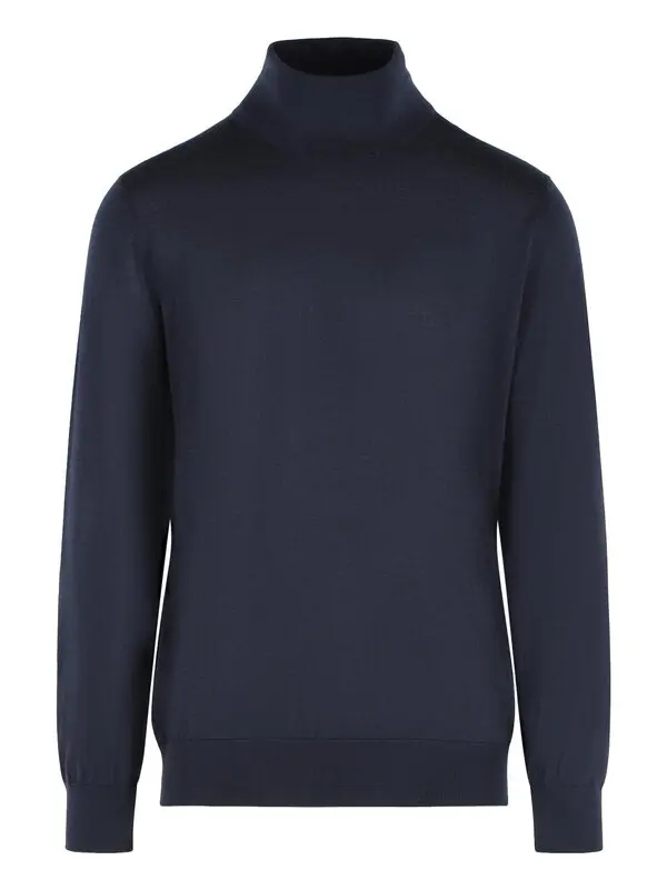 Zegna Navy Cashmere And Silk Turtleneck Sweater - Blue
