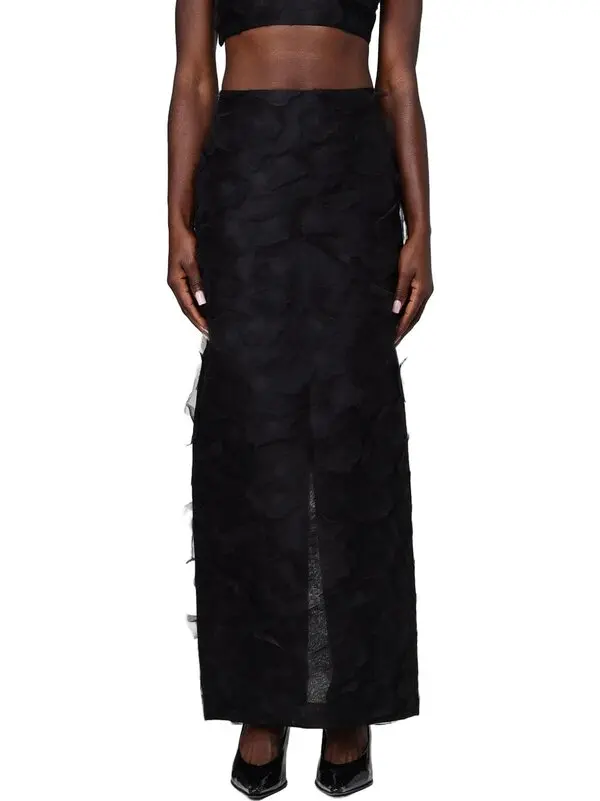 Max Mara Long Silk Jacquard Skirt - Black