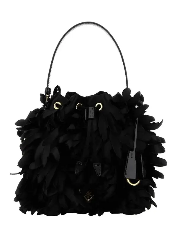 Prada Embellished Satin Mini Bucket Bag - Black