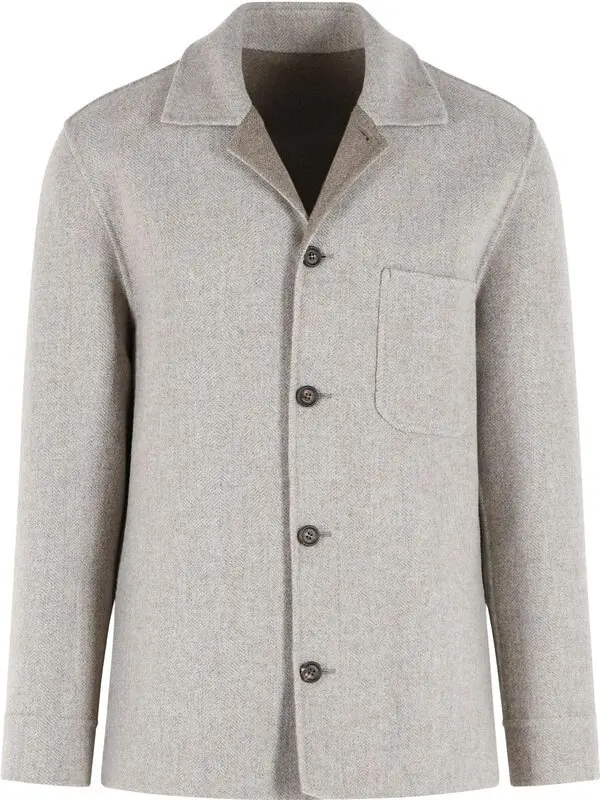 Eleventy And Beige Wool And Cashmere Overshirt - Green