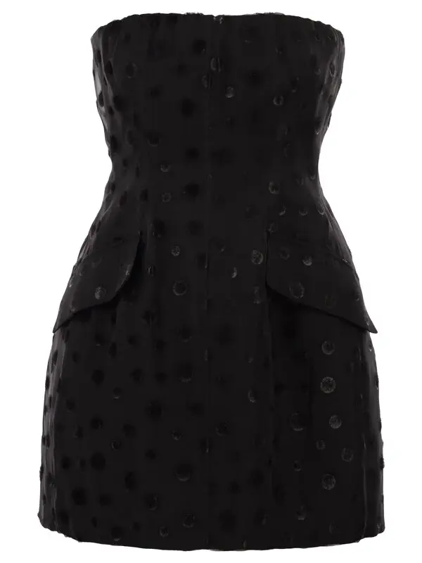 Sportmax Flocked Silk Bustier Mini Dress - Black
