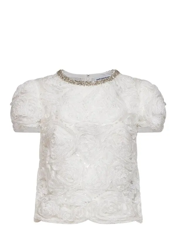 SELF-PORTRAIT Sequin Tulle And Lace Top - Multicolor