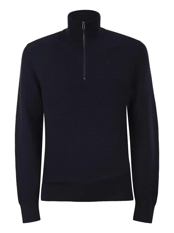 BOSS Textured Cotton High Neck Half-zip Pullover - Multicolor