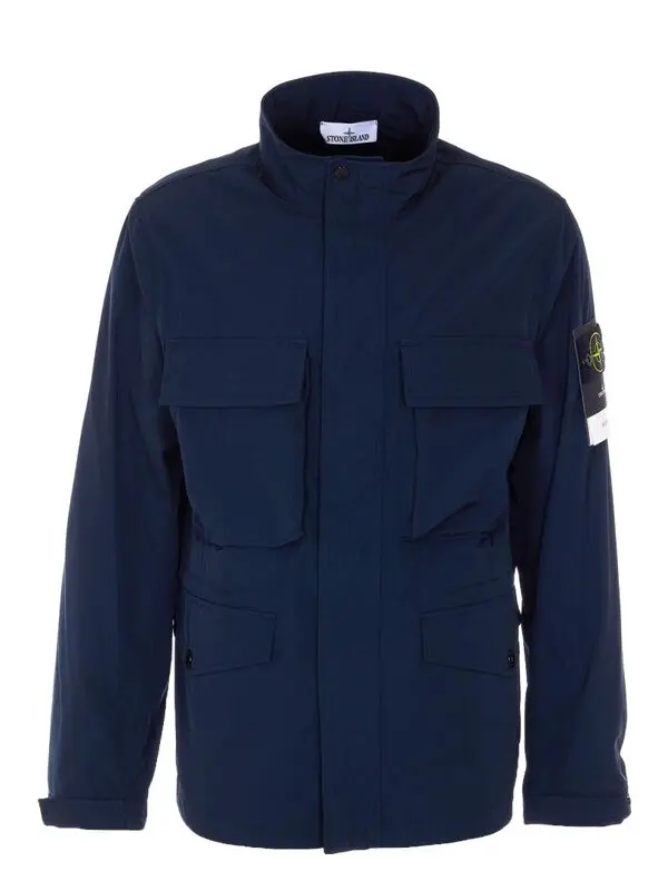 Stone Island Logo Micro Twill Jacket - Blue