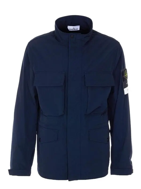 Stone Island Logo Micro Twill Jacket - Blue