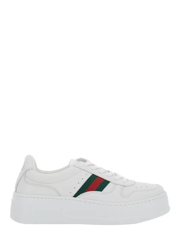 Gucci Leather Sneakers With Web Detail And Oversized Sole - Multicolor