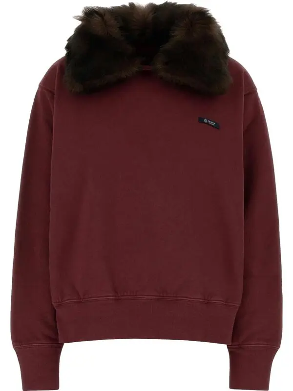 Prada Cotton Sweatshirt With Removable Fur Collar - Red