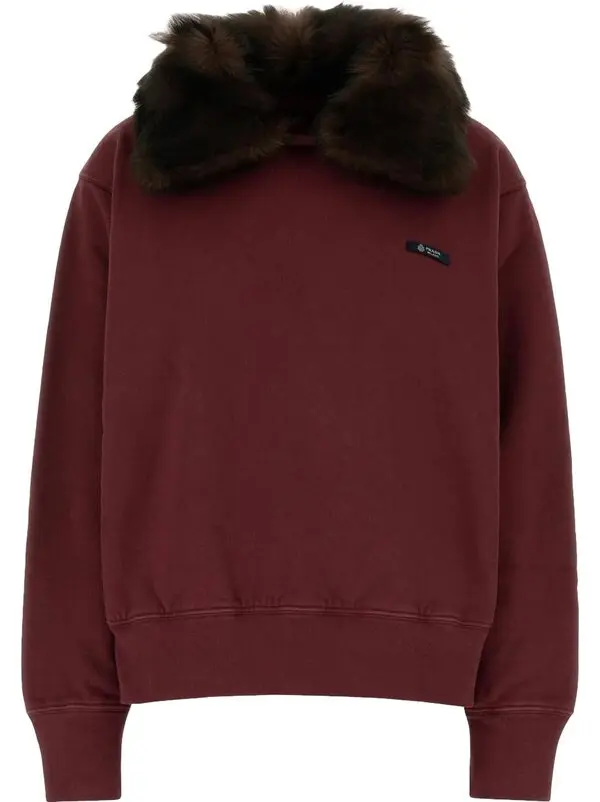 Prada Cotton Sweatshirt With Removable Fur Collar - Red