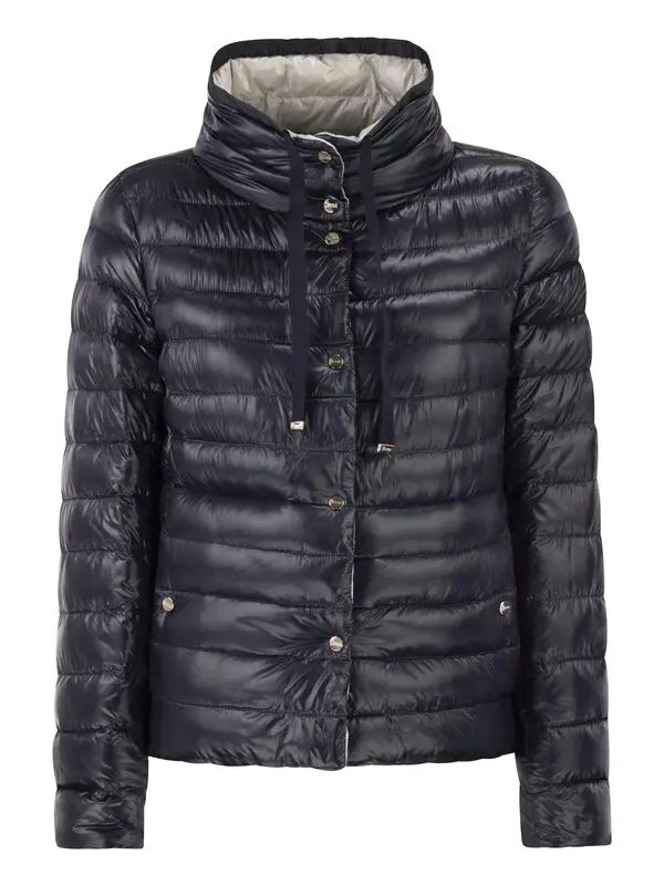 Herno Reversible Ultra-light Nylon Down Jacket With Funnel Neck - Blue