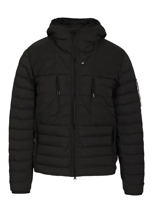 Stone Island Hooded Down Jacket In Stretch Fabric - Black