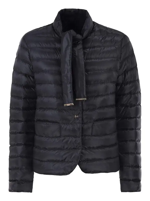 Herno Ultra-light Nylon Down Jacket With Funnel Neck And Adjustable Ribbons - Blue