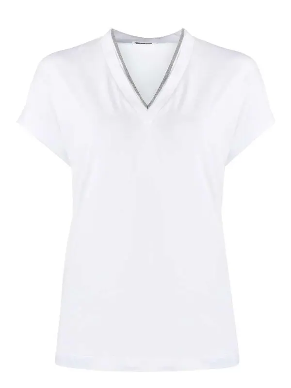 Brunello Cucinelli V-neck Short Sleeve T-shirt - White