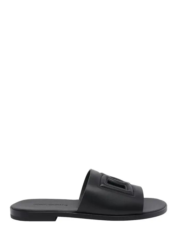 Dolce & Gabbana Dg Logo Leather Slide Sandals - Black