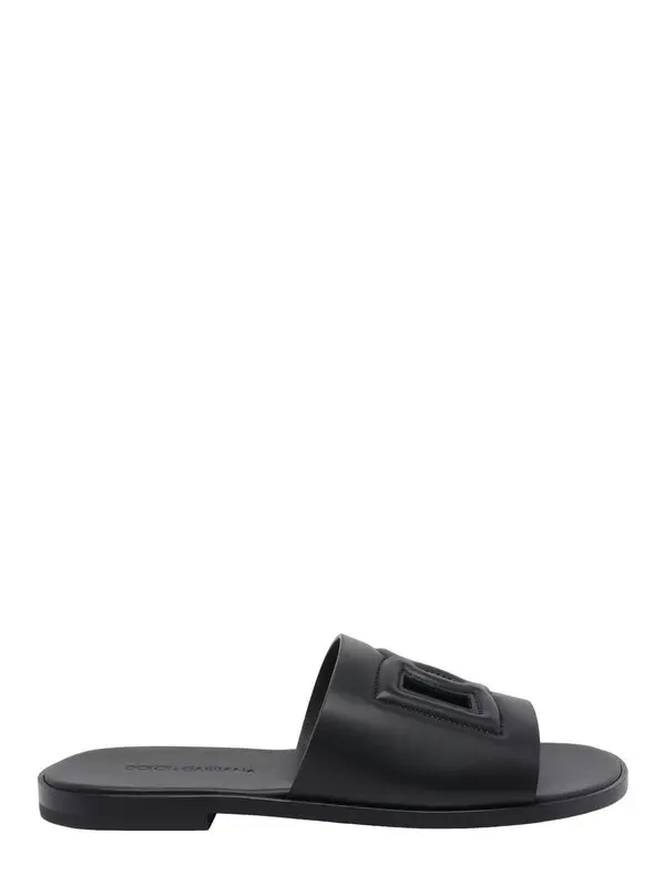 Dolce & Gabbana Leather Slide Sandals - Black