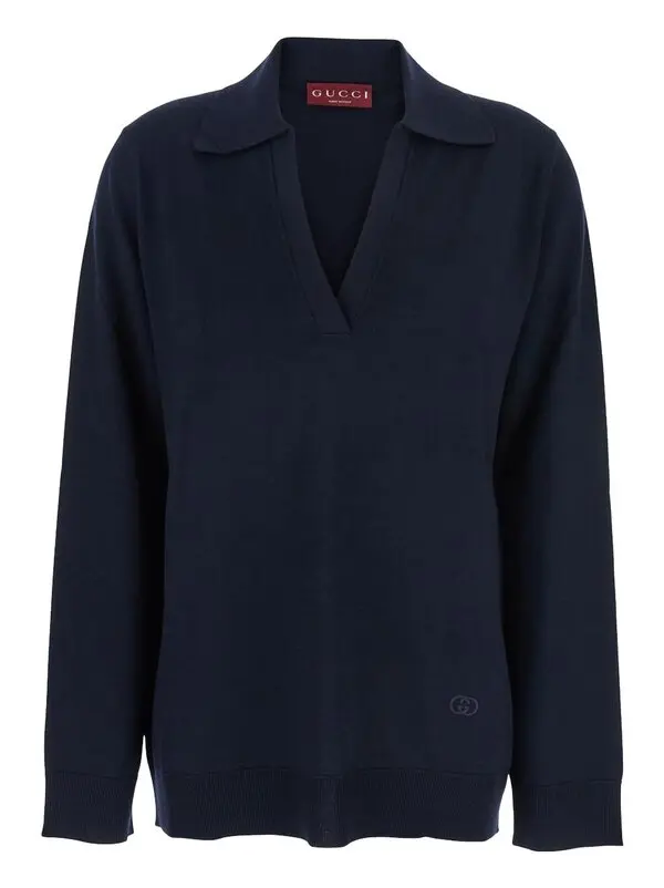 Gucci Wool Polo Collar Sweater With Gg Logo - Multicolor