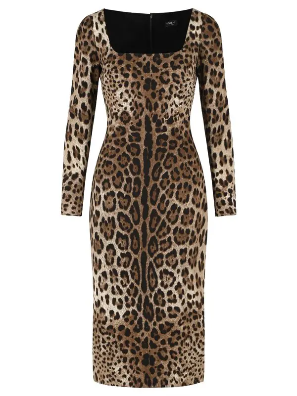 Dolce & Gabbana Leo Print Stretch Viscose Dress - Brown