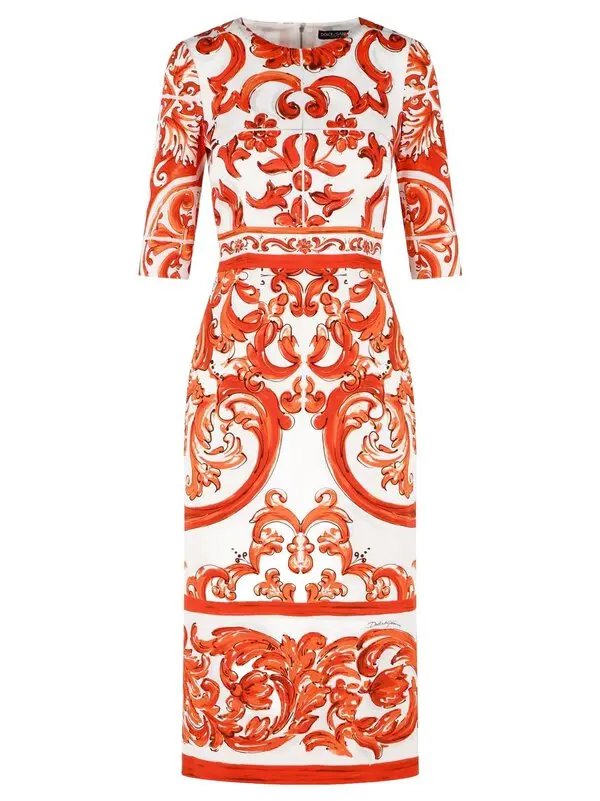 Dolce & Gabbana Majolica Print Silk Charmeuse Dress - Orange