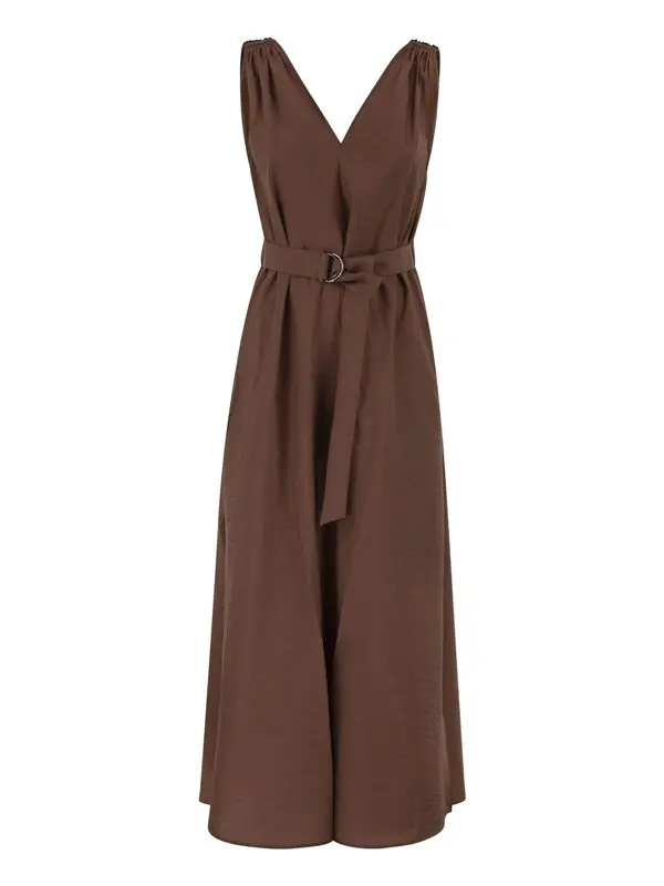 Brunello Cucinelli Techno Cotton Poplin Belted Dress - Brown