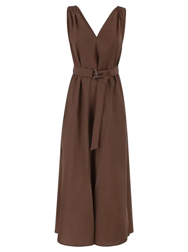 Brunello Cucinelli Techno Cotton Poplin Belted Dress - Brown