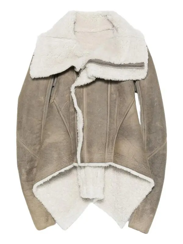 Rick Owens Shearling Panel Asymmetric Zip Jacket - Gray