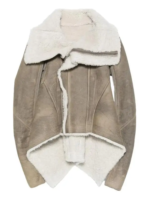 Rick Owens Shearling Panel Asymmetric Zip Jacket - Gray