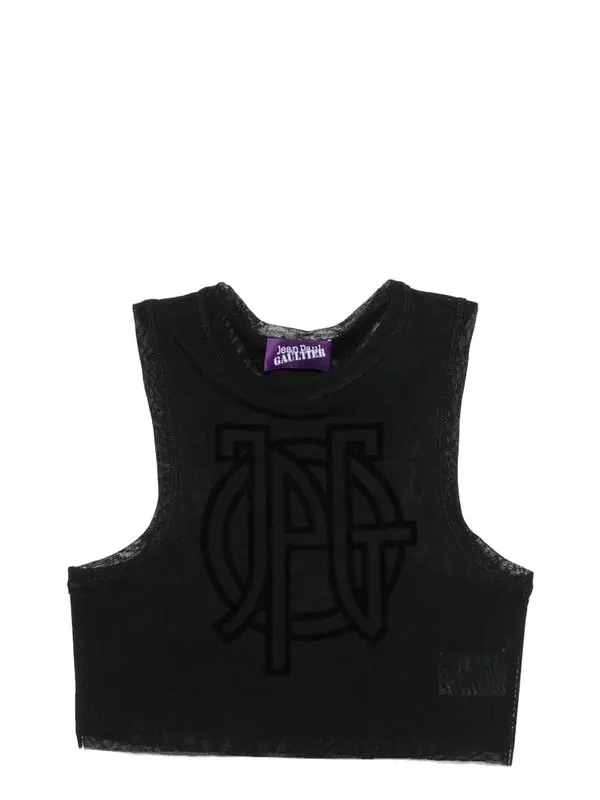 JEAN PAUL GAULTIER Logo Print Cropped Tank Top - Black