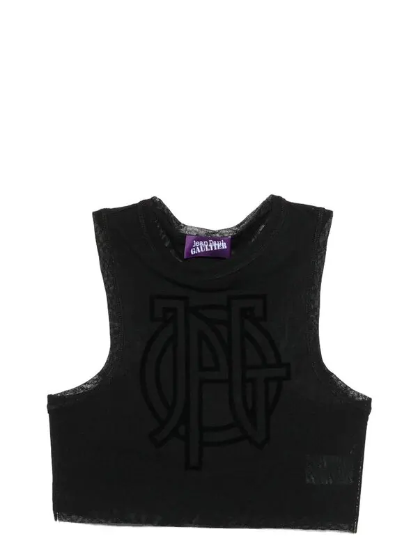 JEAN PAUL GAULTIER Logo Print Cropped Tank Top - Black