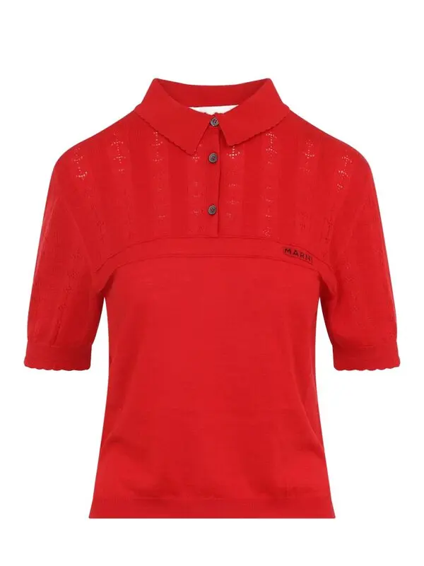 Marni Pointelle Knit Polo - Red