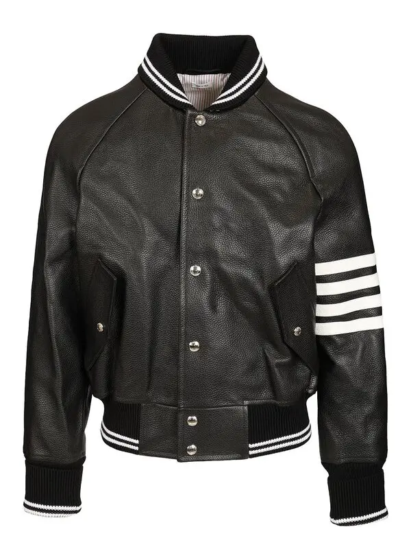 Thom Browne Leather Bomber Jacket - Black