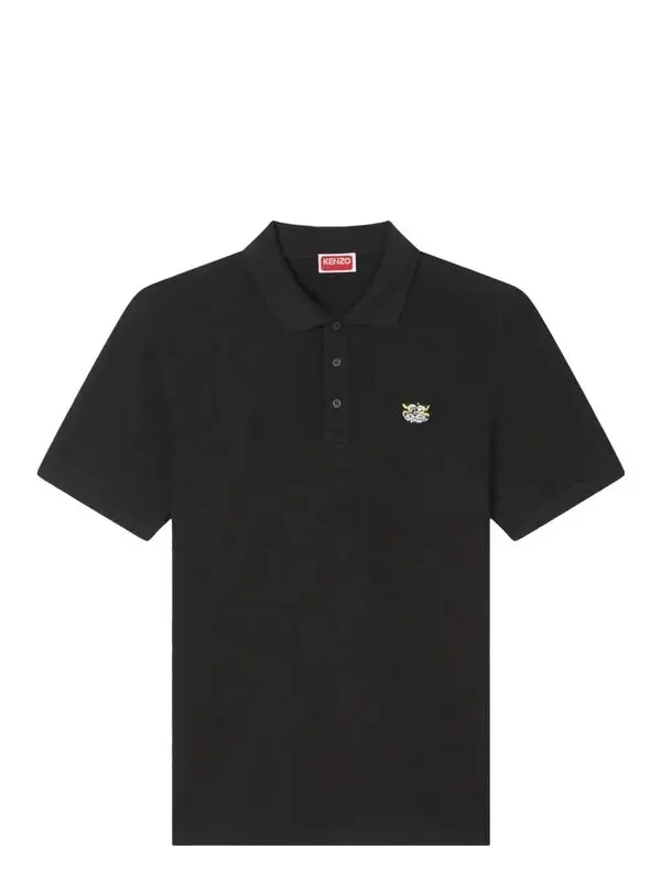 Kenzo Cotton Polo Shirt With Logo Appliqu - Black