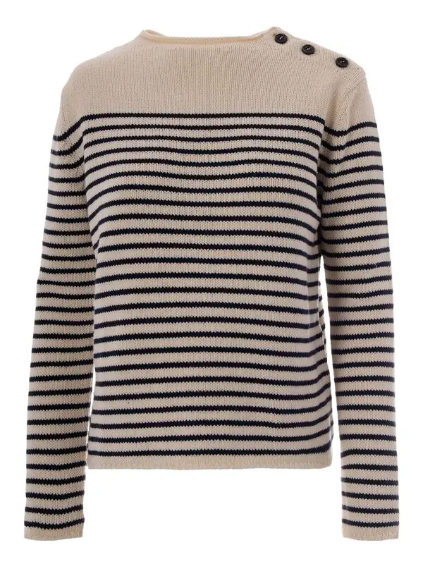 Max Mara Striped Cotton Blend Sweater - Blue