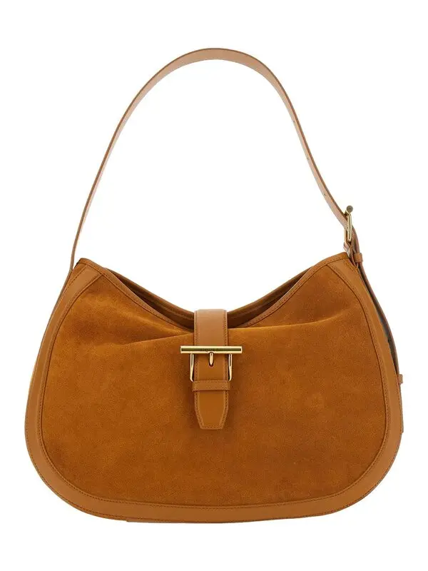 Alexander McQueen Shoulder Bag With Adjustable Shoulder Strap And T Buckle Closure On The Front In Suede - Brown