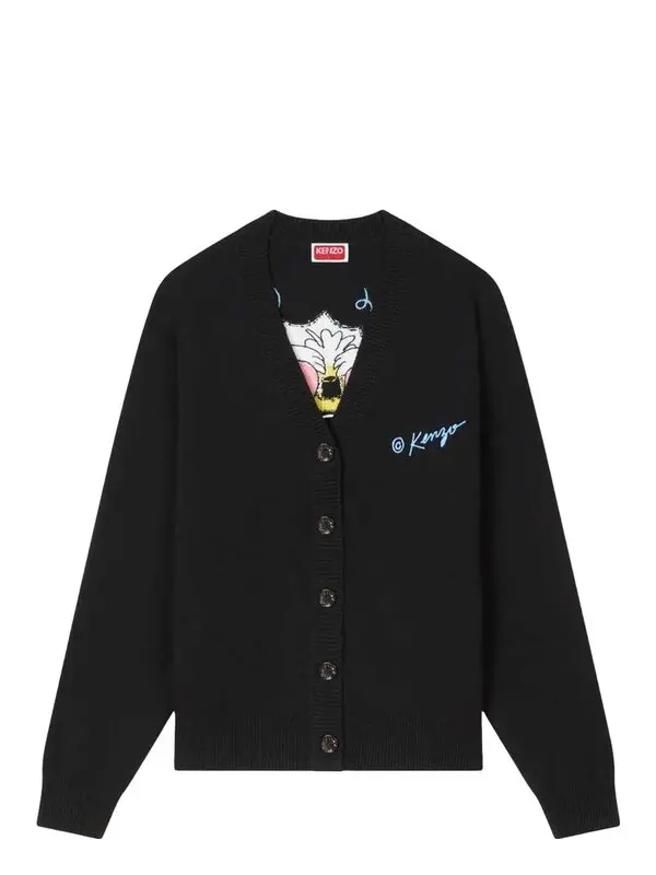 Kenzo Wild Tiger Wool And Cotton Cardigan - Black