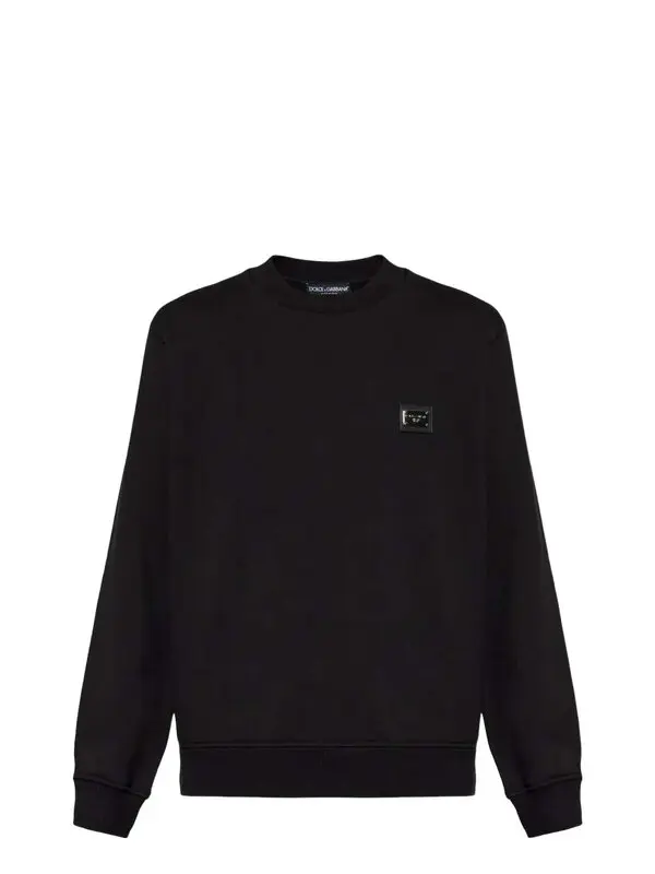 Dolce & Gabbana Crewneck Sweatshirt With Logo Plaque - Black