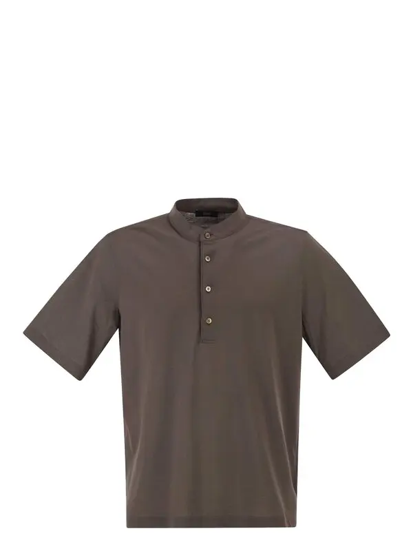 Herno Jersey Polo Shirt With Seraph Collar - Brown