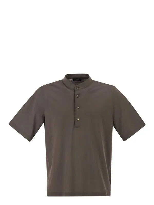 Herno Jersey Polo Shirt With Seraph Collar - Brown