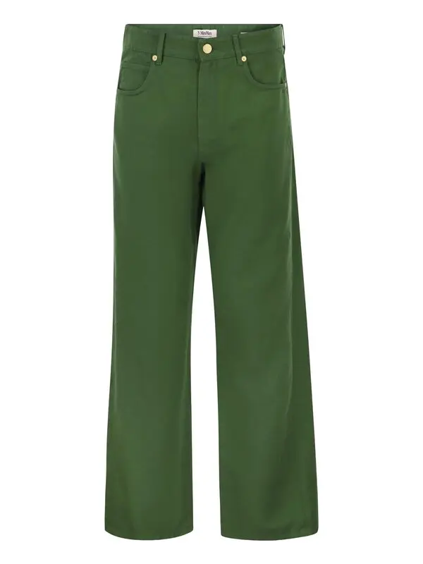 Max Mara Cotton And Linen Straight Leg Trousers - Green