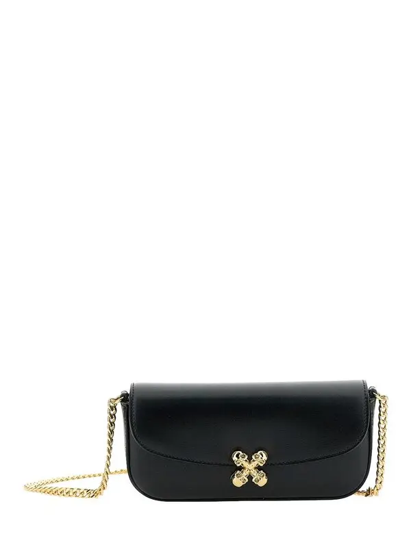 Alexander McQueen Skull Flower' Black Crossbody Bag With Chain-link Shoulder Strap And Logo Plaque On The Front In Leather - Multicolor