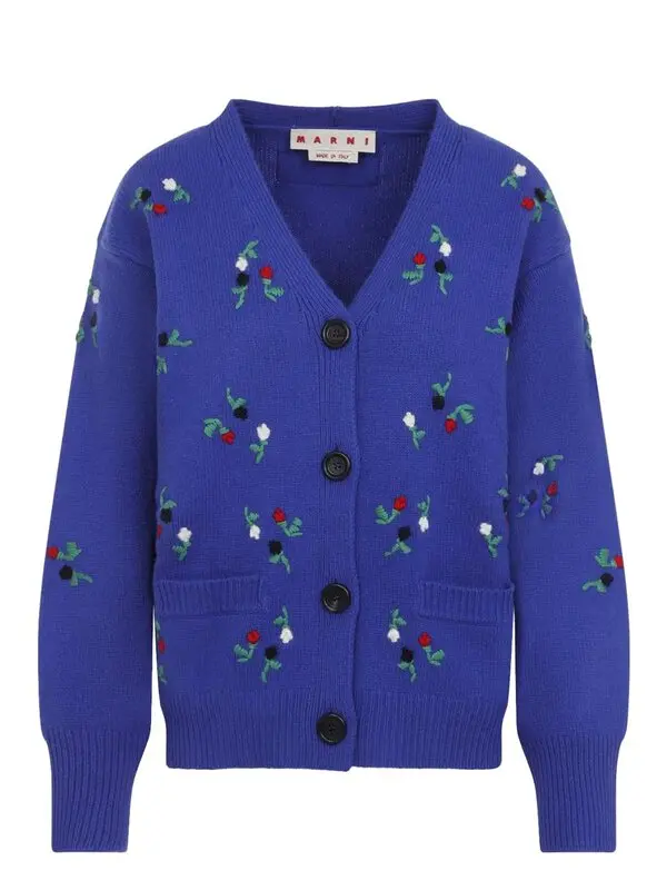 Marni Embroidered Floral Cardigan - Blue