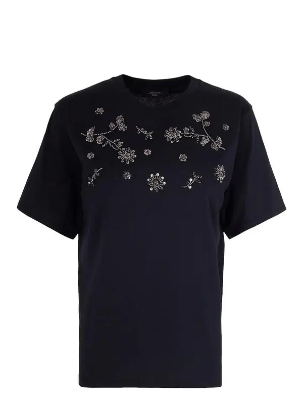 Max Mara Cotton T-shirt With Appliques - Black