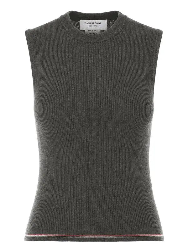 Thom Browne Striped Merino Wool Knitted Tank Top - Gray