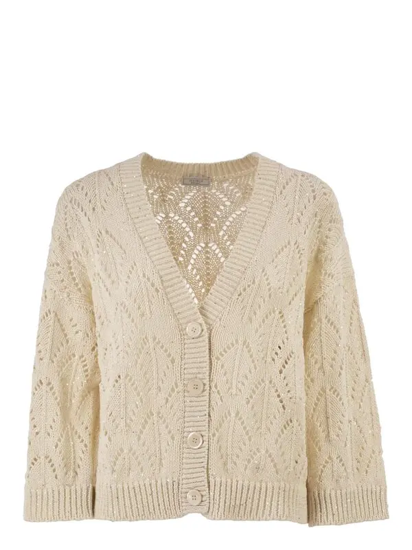 Peserico Cotton Cord Cardigan With Sequins - Cream
