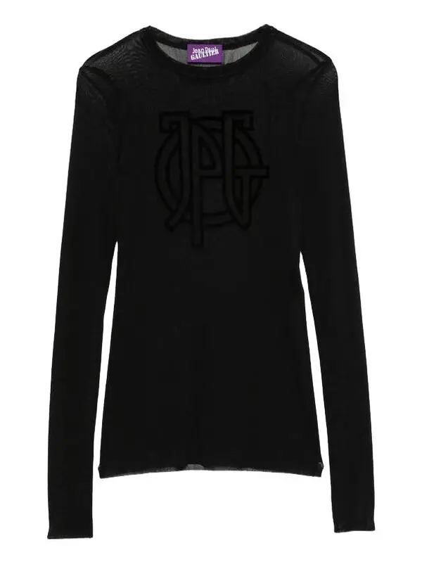 JEAN PAUL GAULTIER Flocked Logo Mesh Top - Blue